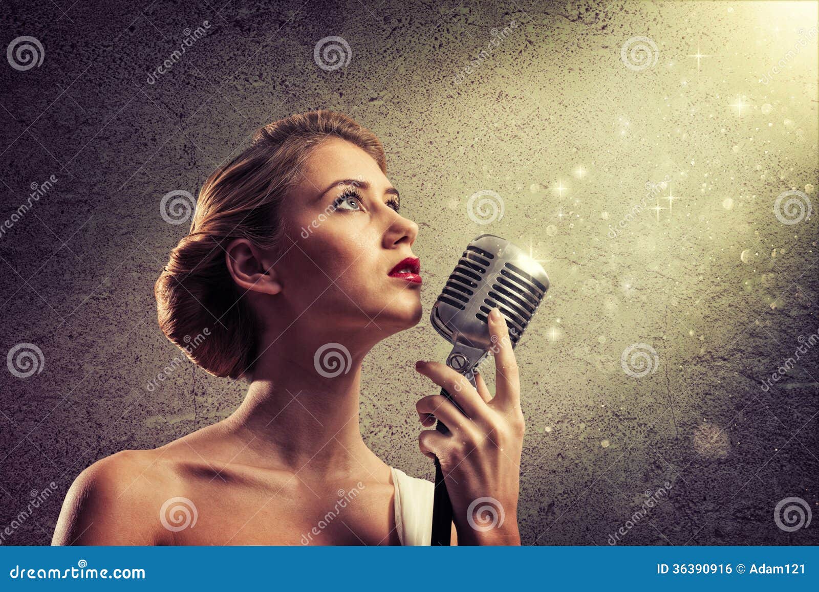 Attractive Female Singer with Microphone Stock Photo - Image of ...