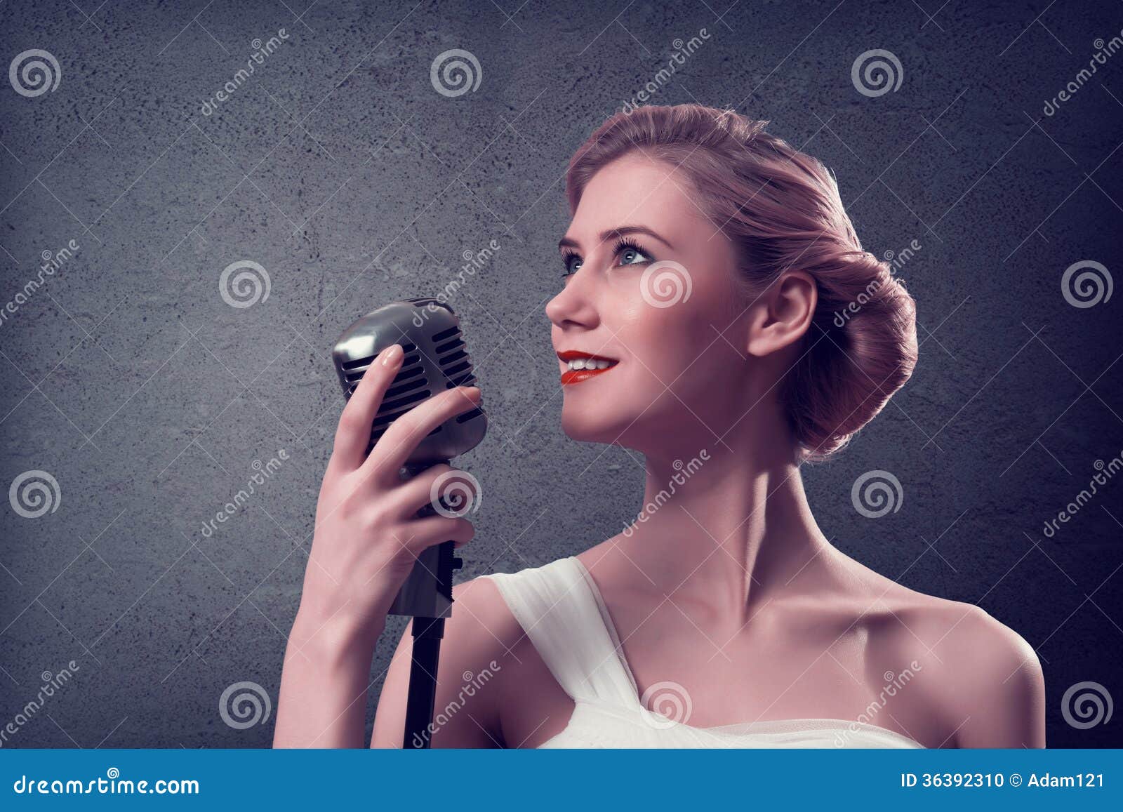 Attractive Female Singer with Microphone Stock Photo - Image of music ...