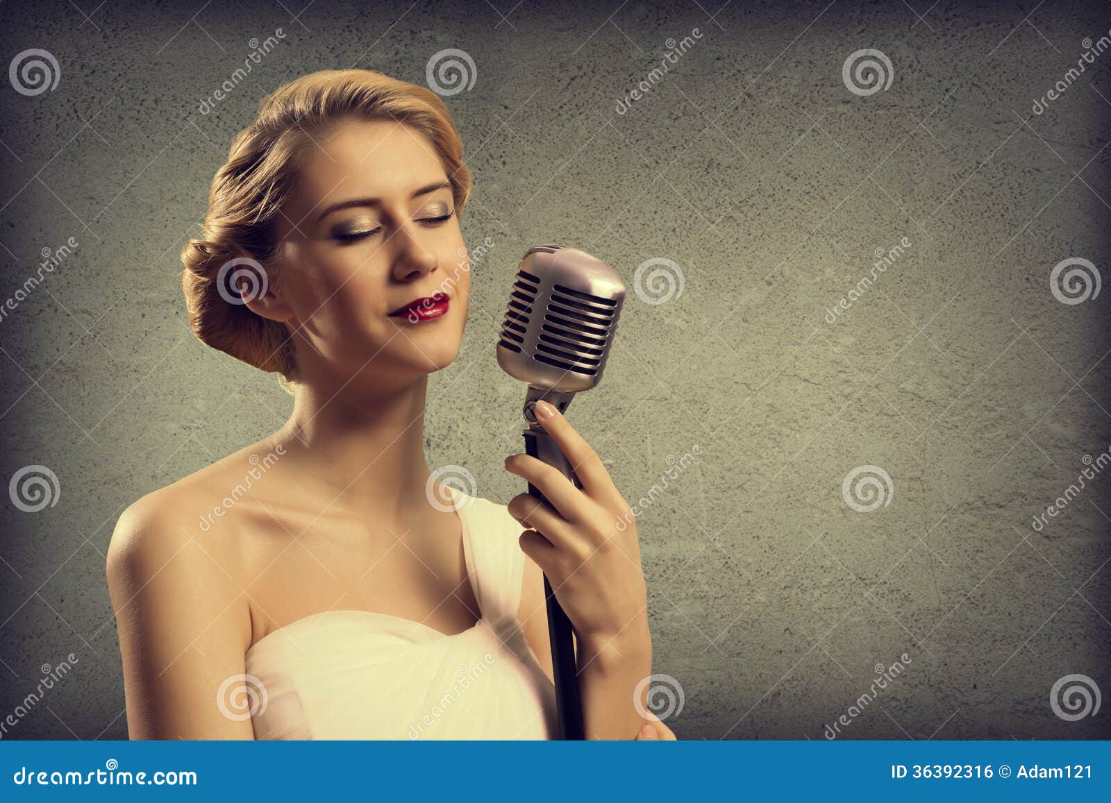 Attractive Female Singer with Microphone Stock Photo - Image of ...