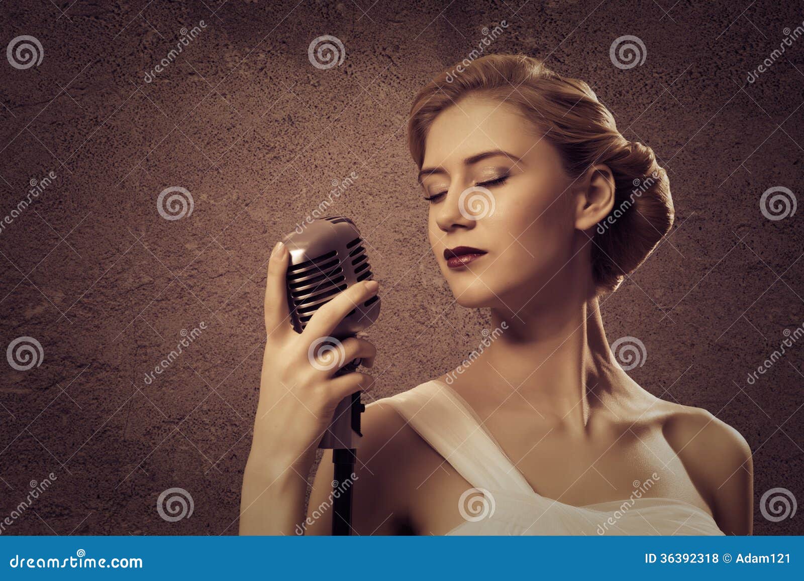 Attractive Female Singer with Microphone Stock Photo - Image of ...