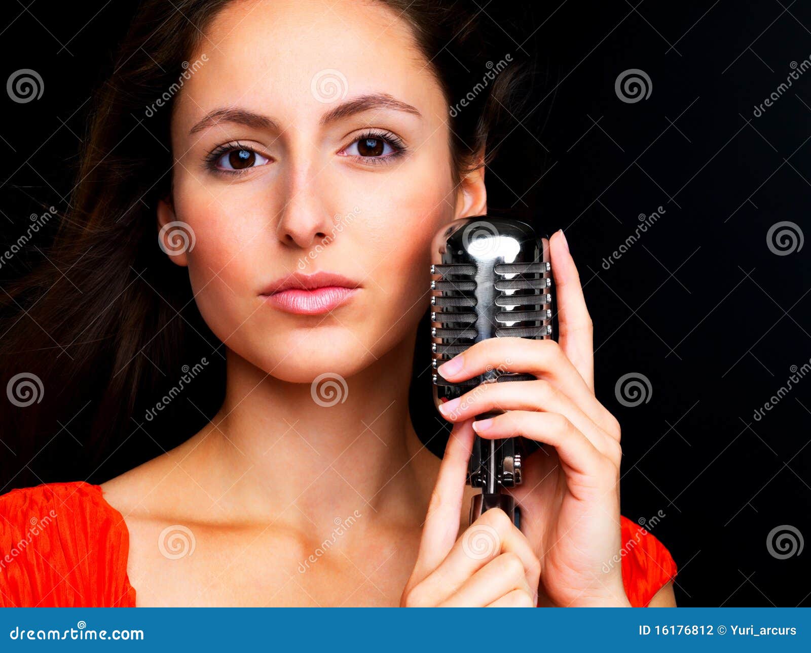 Attractive Female Singer with a Retro Microphone Stock Photo - Image of ...
