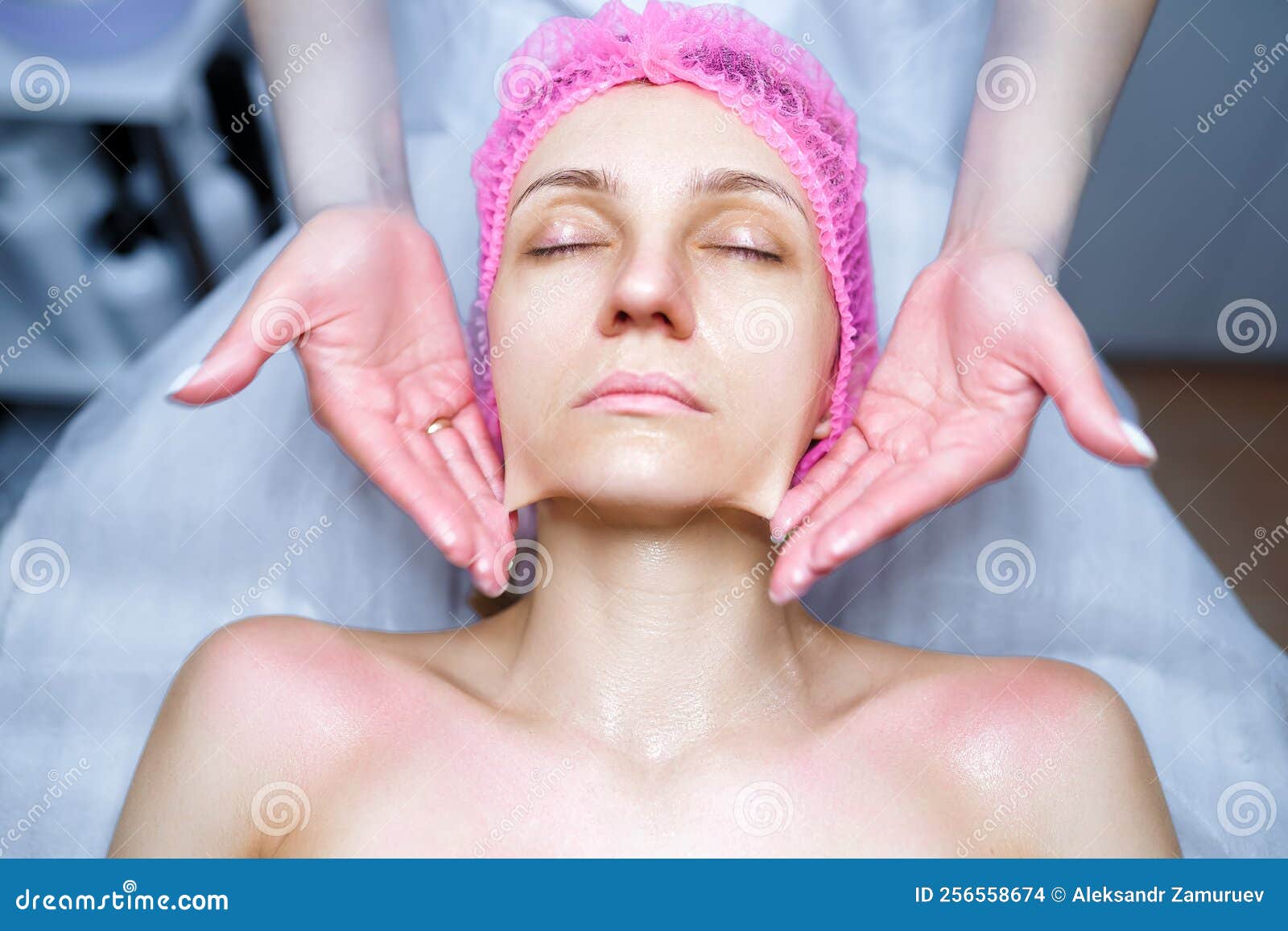 Attractive Female At Spa Health Club Getting A Facial Massage
