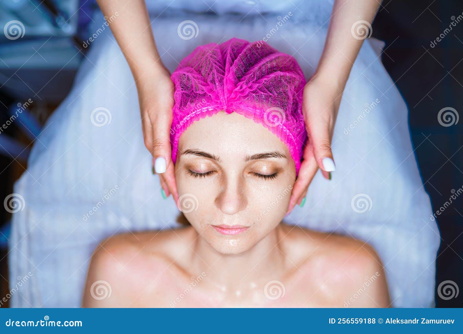 Attractive Female At Spa Health Club Getting A Facial Massage