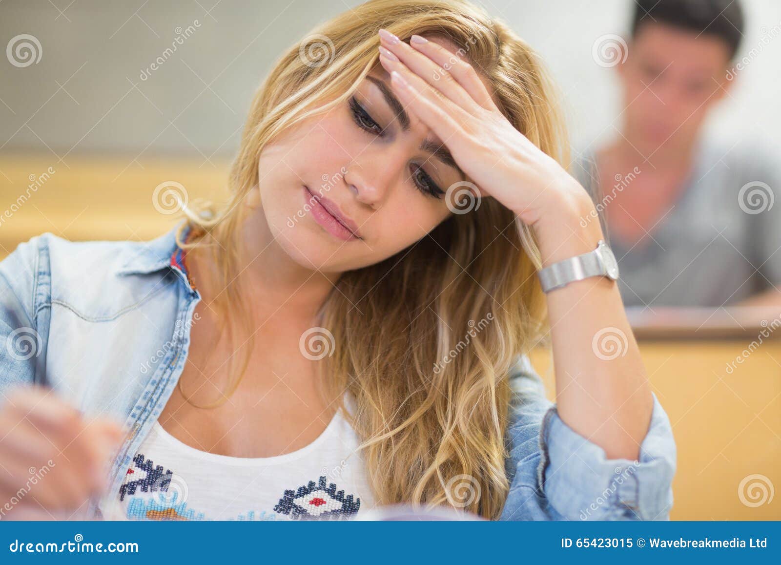Attractive Female Student Thinking during Exam Stock Image - Image of ...
