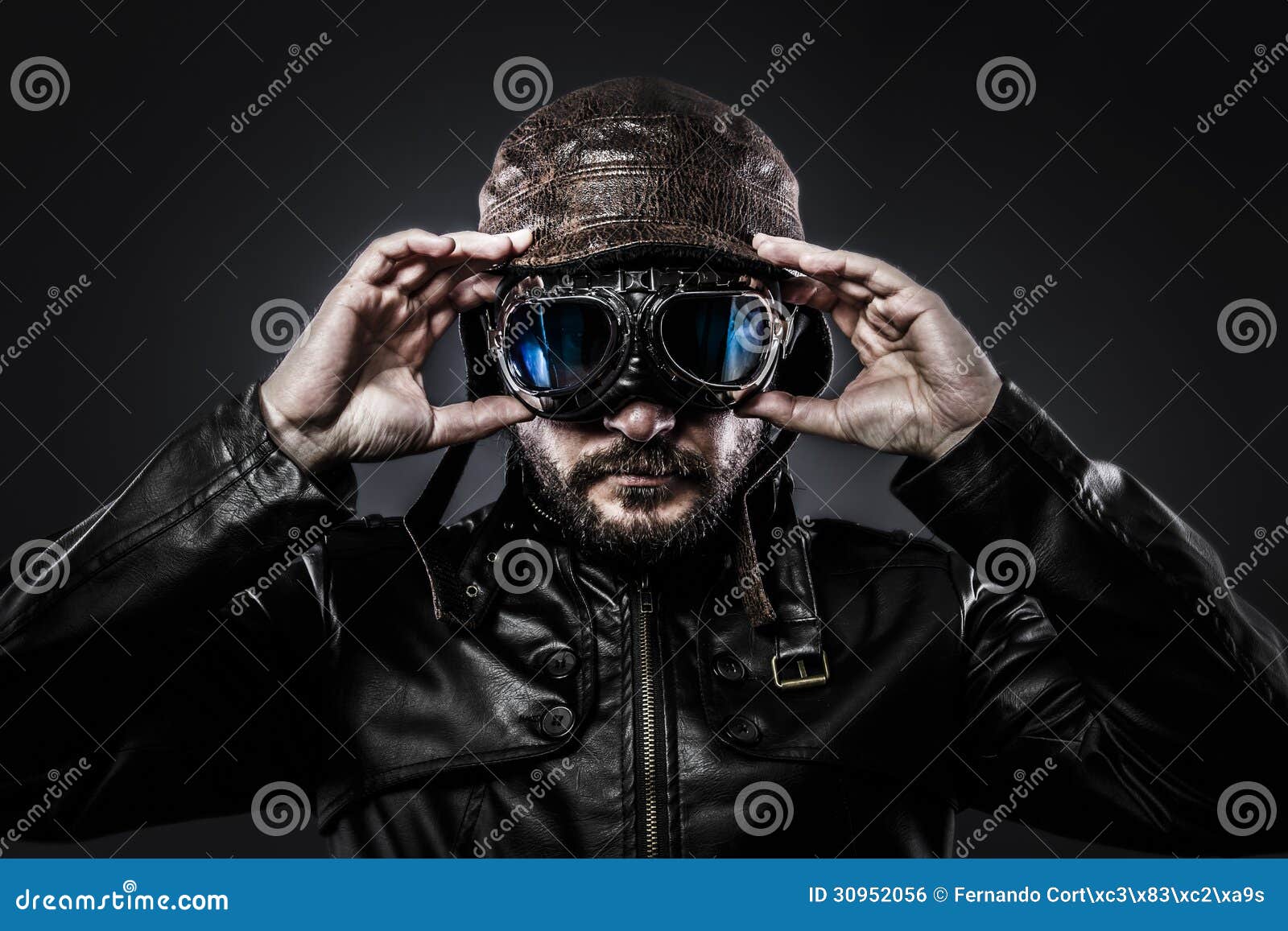 Attractive Fighter Pilot With Hat And Glasses Era Stock Photo - Image ...