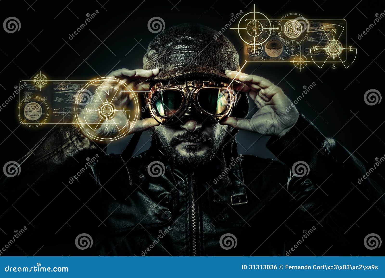 Attractive Fighter Pilot with Hat and Glasses Era Stock Photo - Image ...