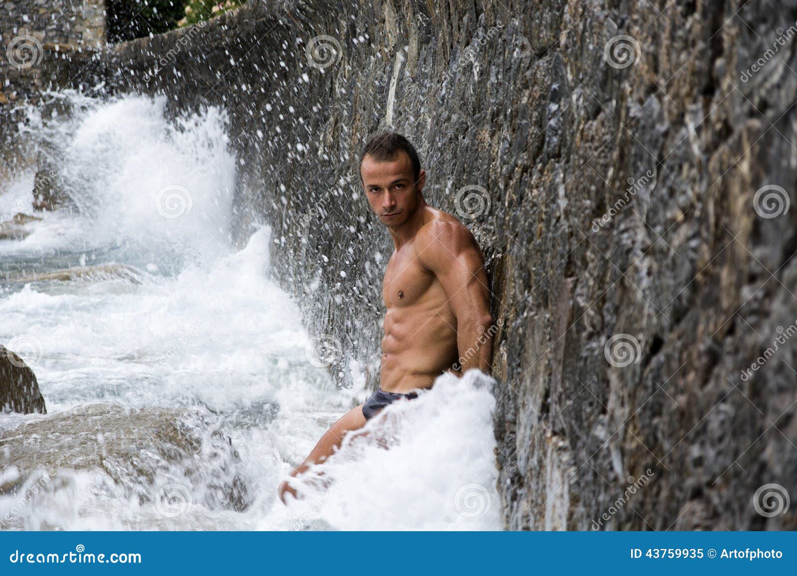 Attractive and Fit Young Bodybuilder in Bathing Suit Stock Image ...