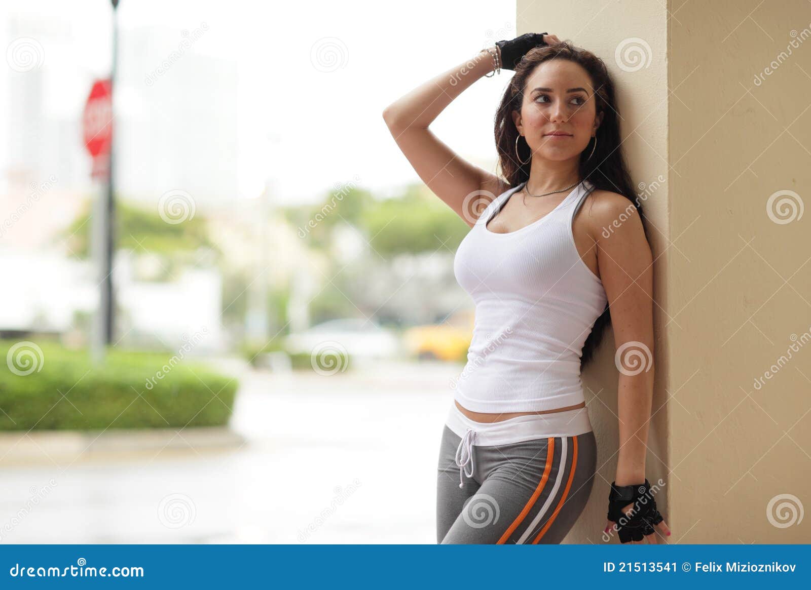 Attractive Fitness Model Leaning on the Wall Stock Image - Image of ...