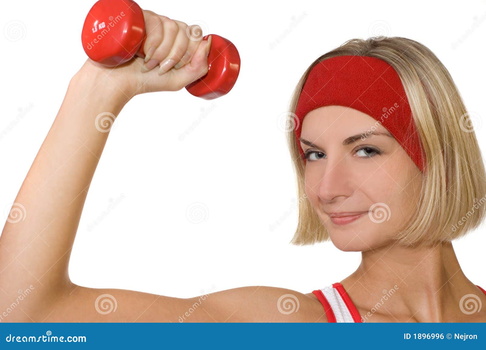 Attractive Fitness Trainer with a Red Dumbbell Stock Photo - Image of ...