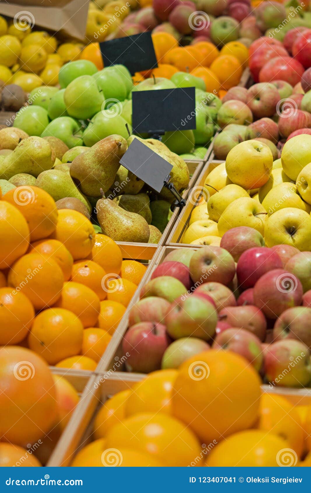 Counter with fruit stock image. Image of orange, market - 123407041