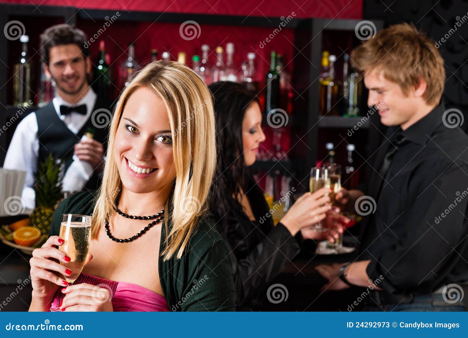 Attractive Girl at Bar Smiling with Friends Stock Image - Image of ...