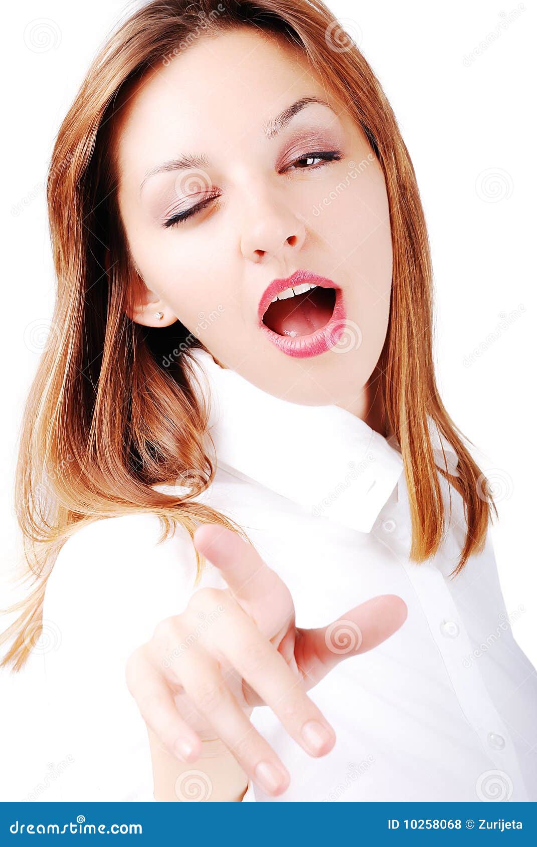 An Attractive Girl with Blinking Eye Pointing Stock Photo - Image of ...