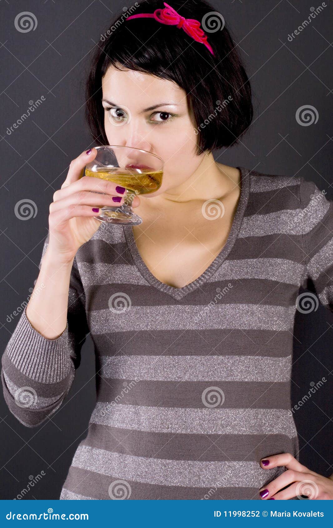 Attractive Girl Drinking Vine Stock Photo - Image of caucasian, fashion ...