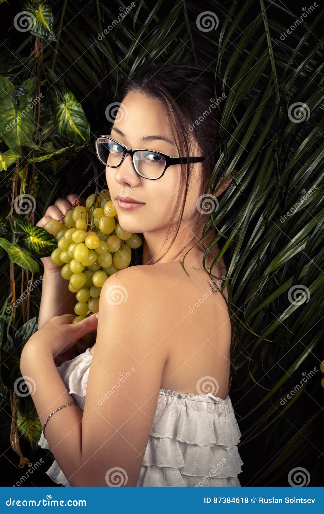 Attractive Girl with Grapes Closeup Stock Photo - Image of lifestyle ...
