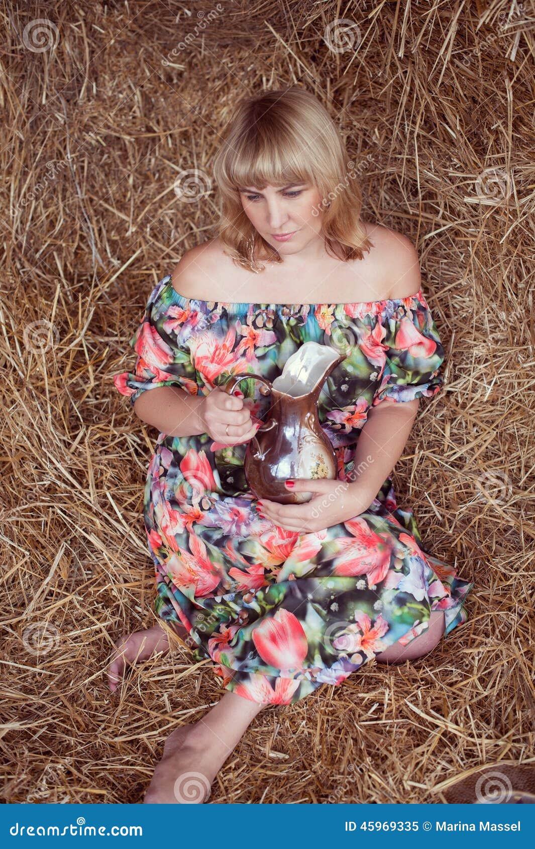 Attractive girl in hay stock image. Image of dress, individuality ...