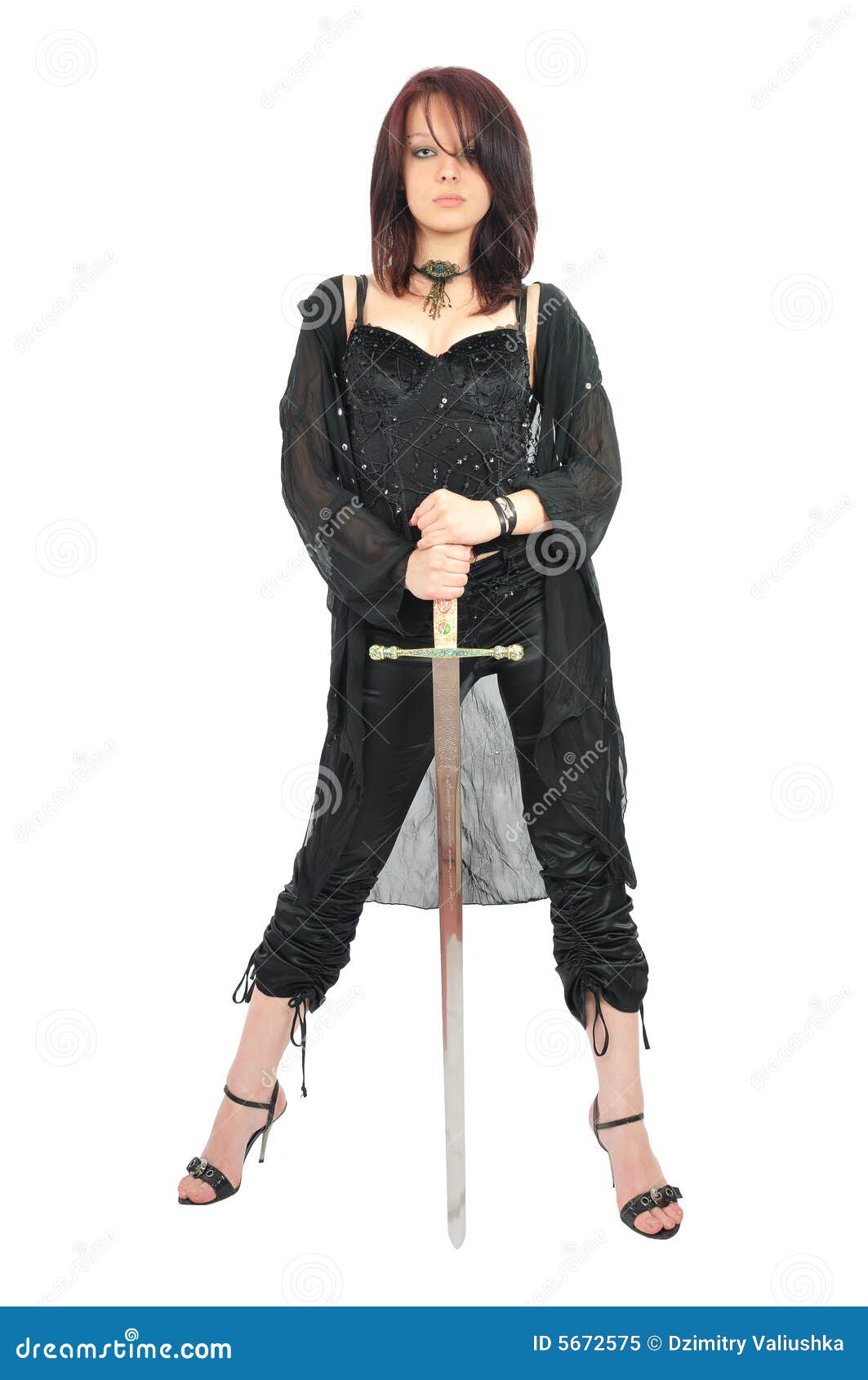 Attractive Girl Hold Sword In Her Hands Royalty Free Stock Photo ...