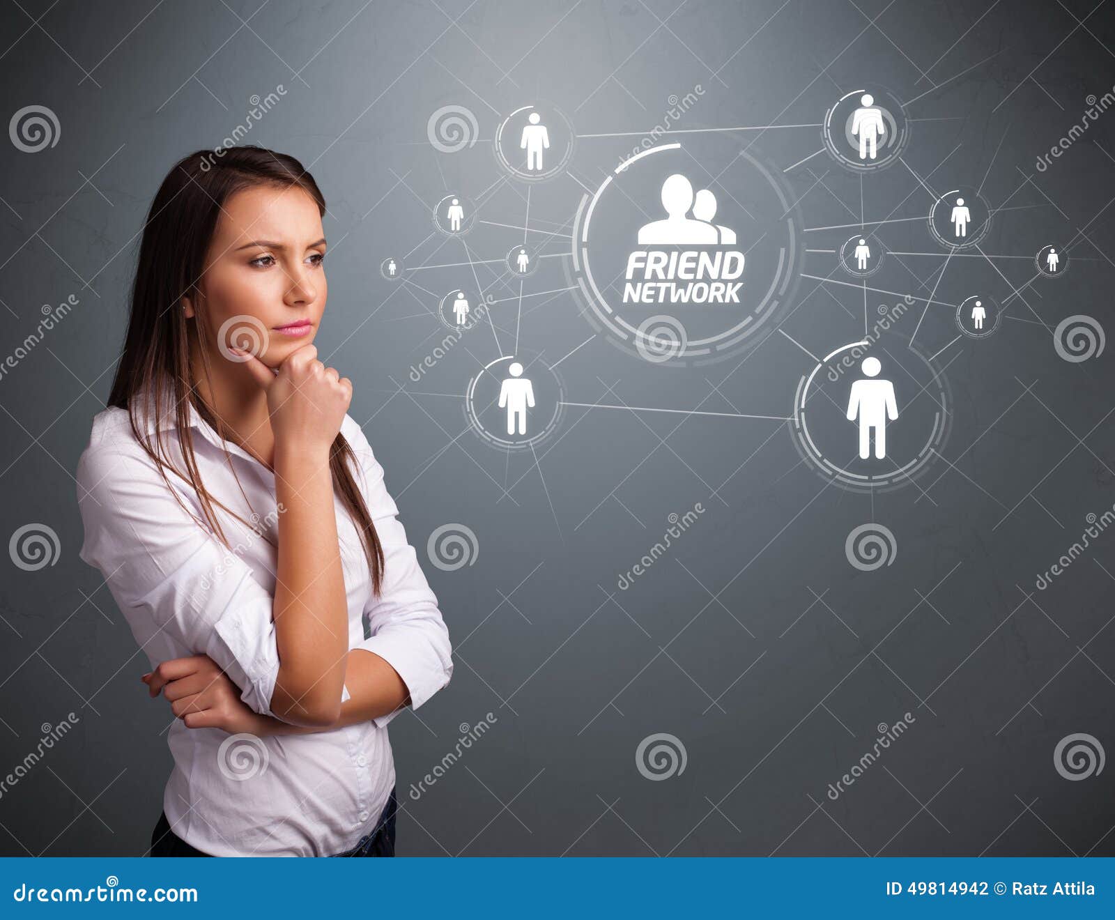 Attractive Girl Looking at Modern Social Network Stock Illustration ...