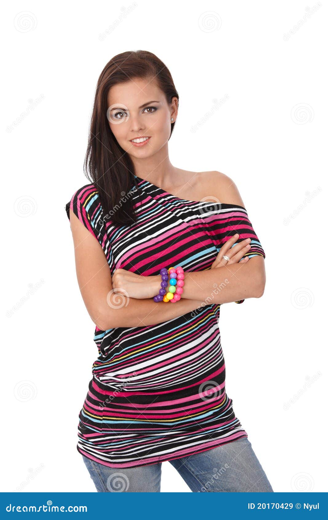 Attractive Girl in Multicolour Top Smiling Stock Image - Image of ...
