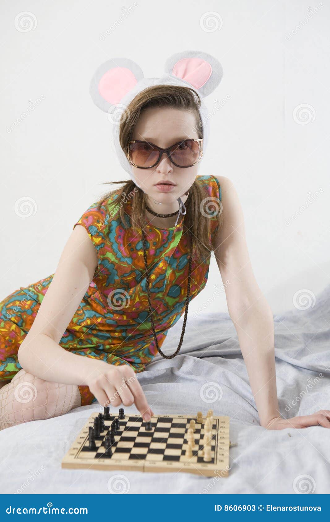 Attractive Girl Playing Chess. Stock Image - Image of mouse, carnival ...