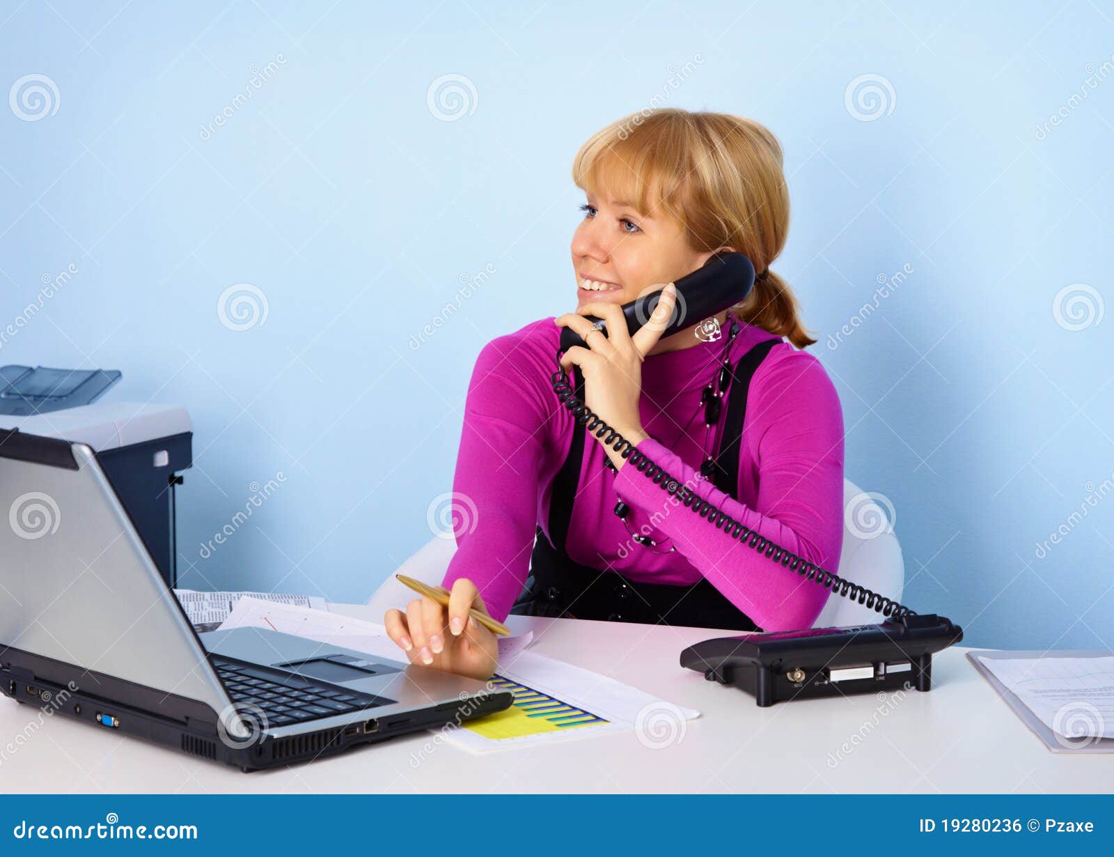 Pin-up Girl Secretary At The Reception Near The Typewriter Stock Photo ...
