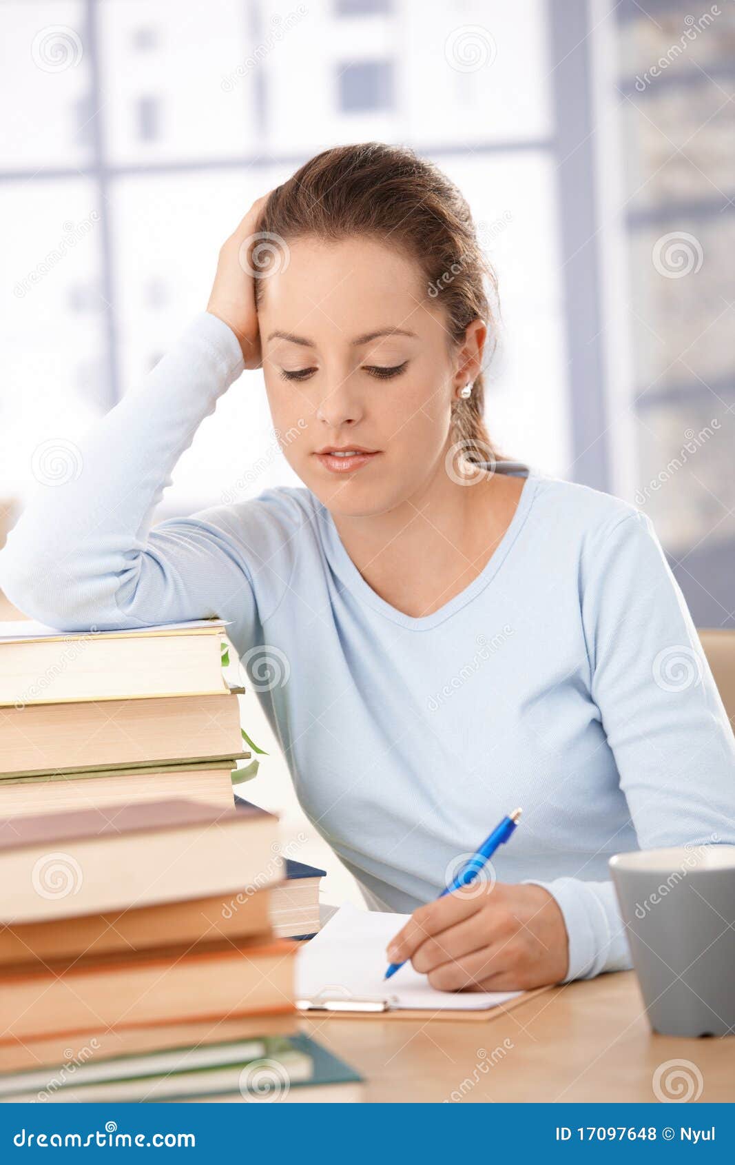 Attractive Girl Studying at Home for Exam Stock Photo - Image of campus ...