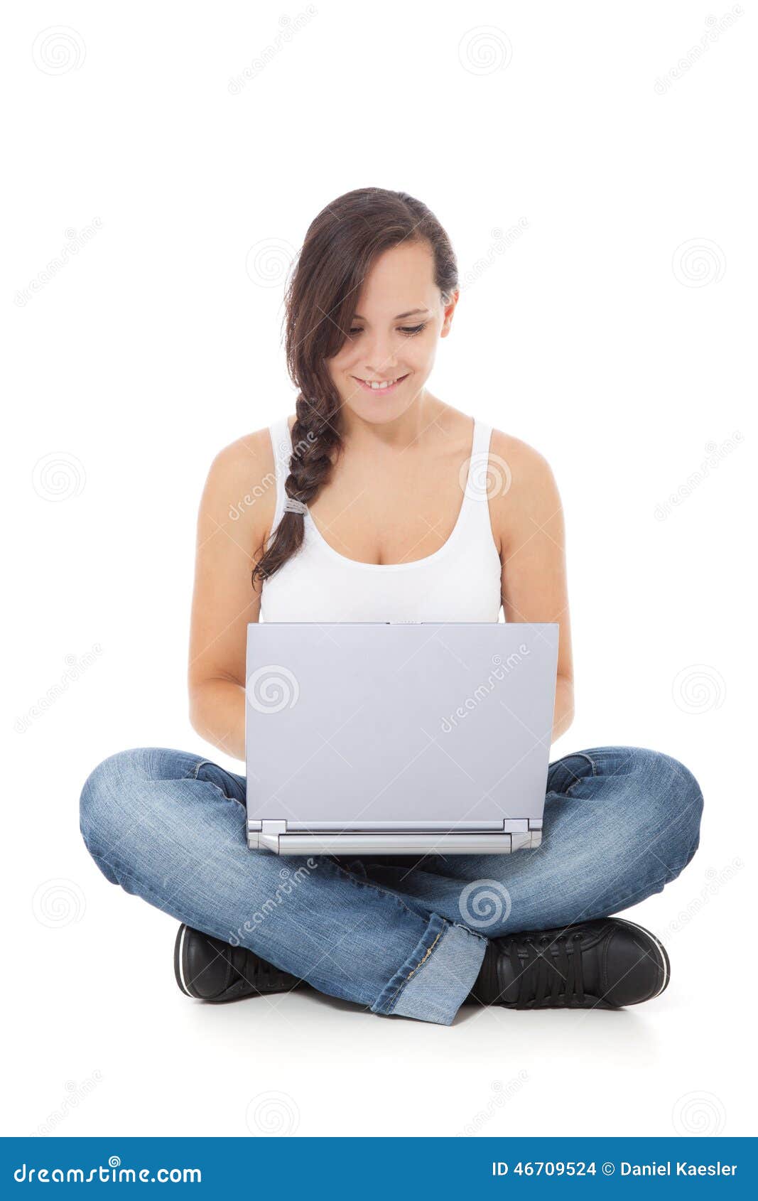 Attractive Girl Using Laptop Stock Photo - Image of youth, computer ...