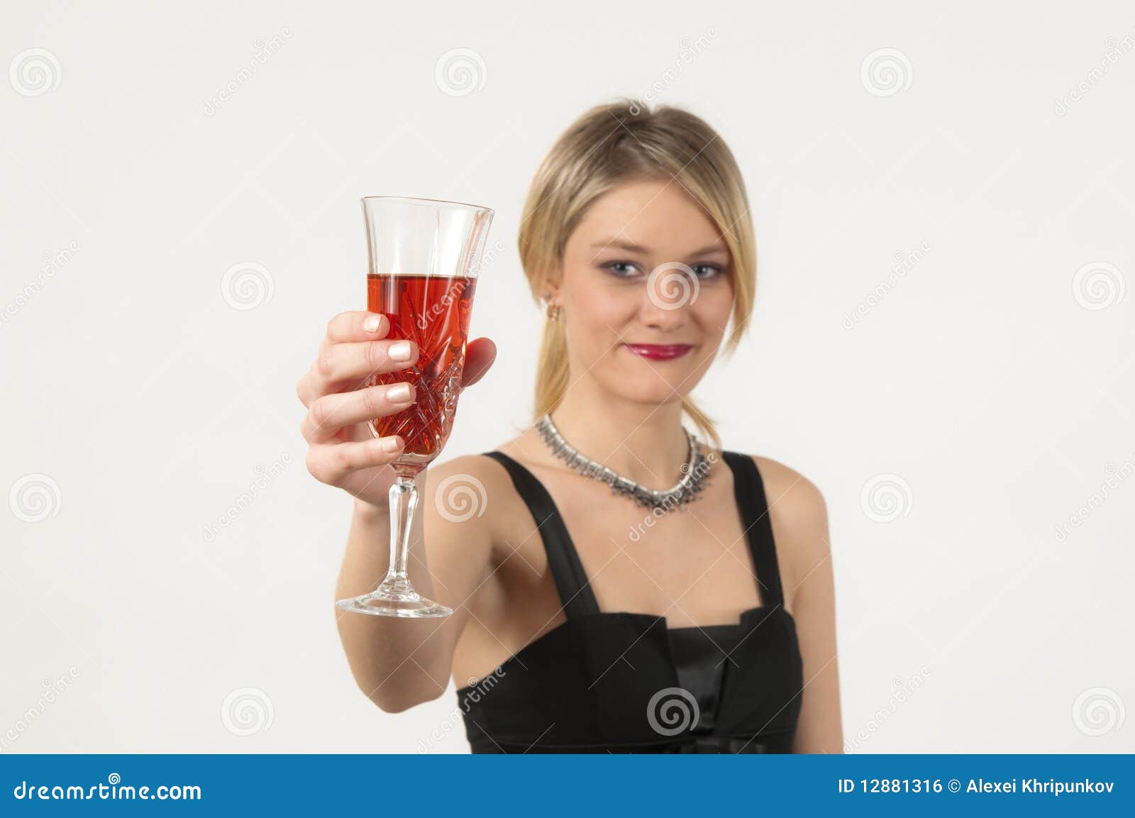 Attractive girl with wine stock photo. Image of joyful - 12881316