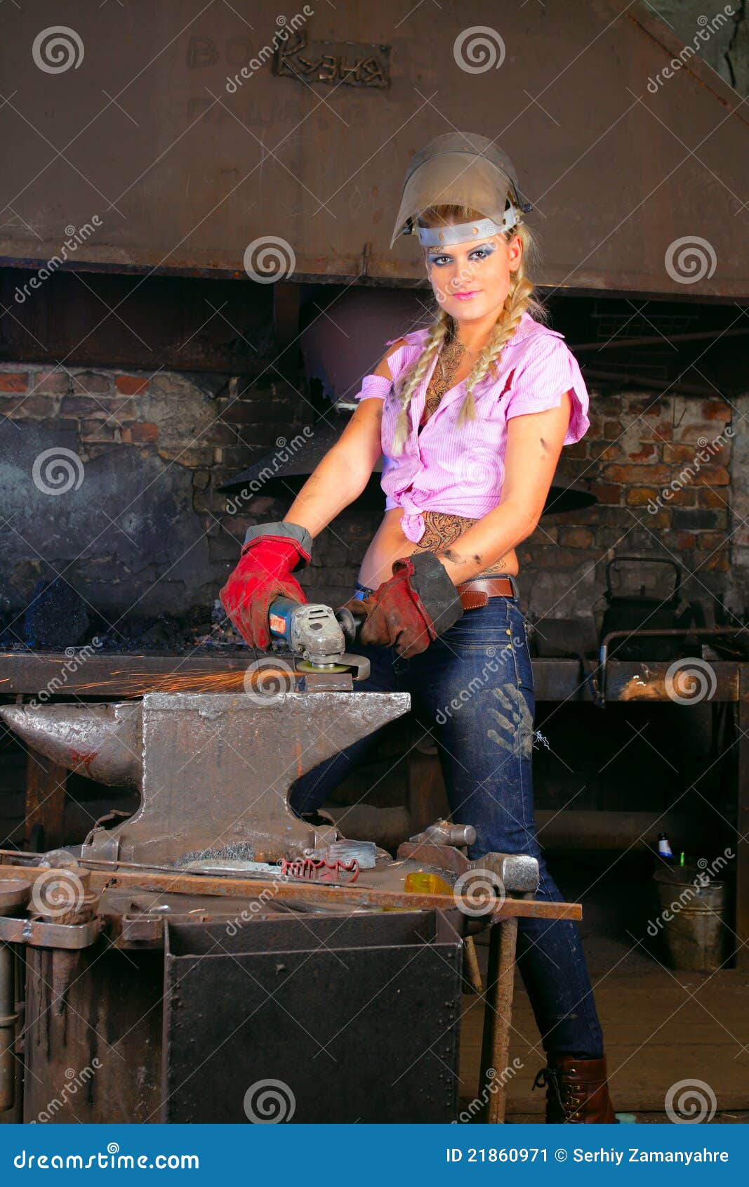 Attractive Girl in Workshop with Instrument Stock Image - Image of ...