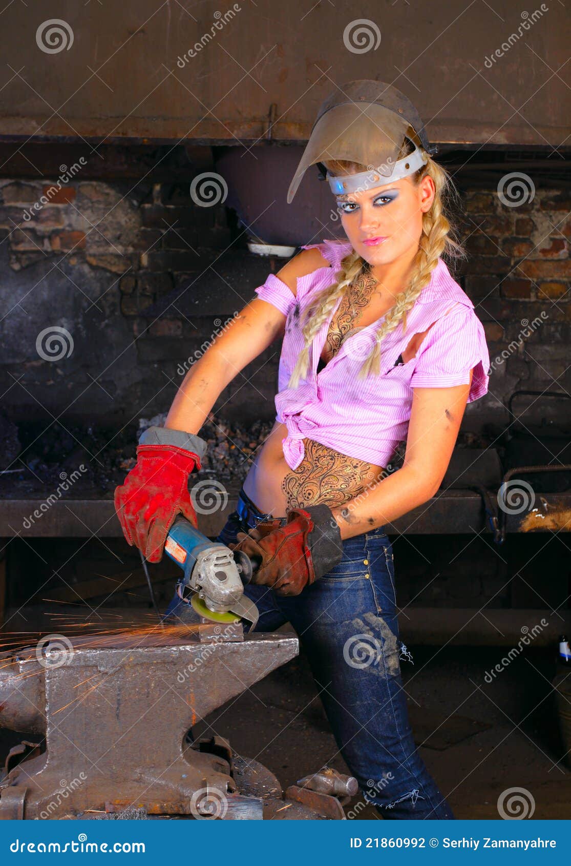 Attractive Girl in Workshop with Instrument Stock Photo - Image of ...