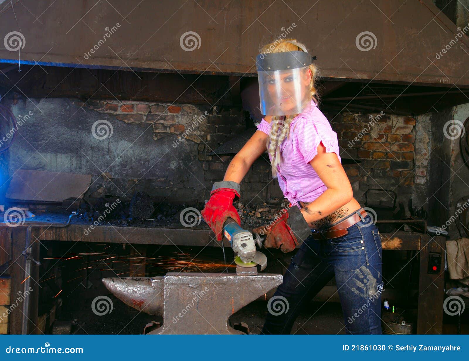 Attractive Girl in Workshop with Instrument Stock Photo - Image of ...