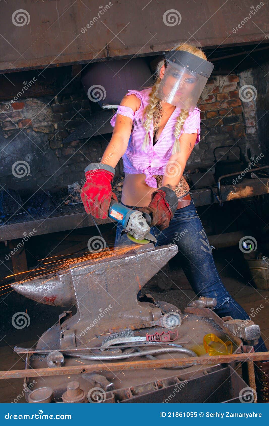 Attractive Girl in Workshop with Instrument Stock Image - Image of iron ...