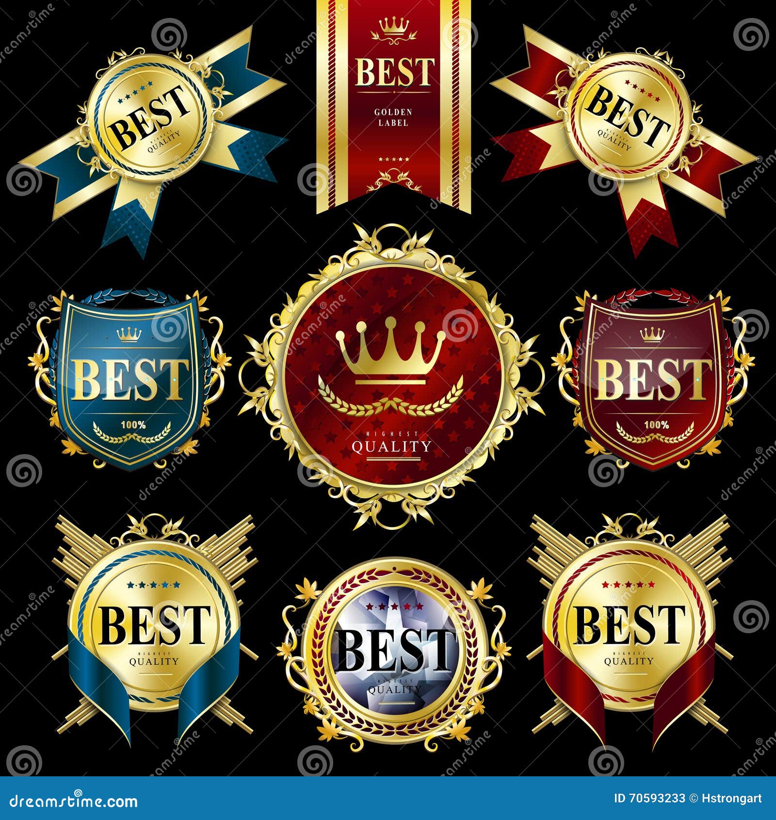 Attractive Golden Labels Design Set Stock Illustration - Illustration ...