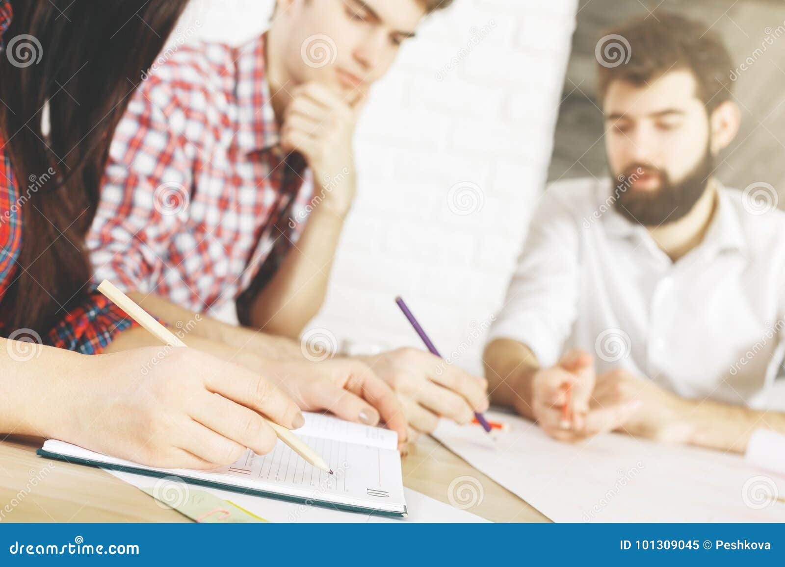Attractive Group Doing Paperwork Stock Image - Image of interior ...