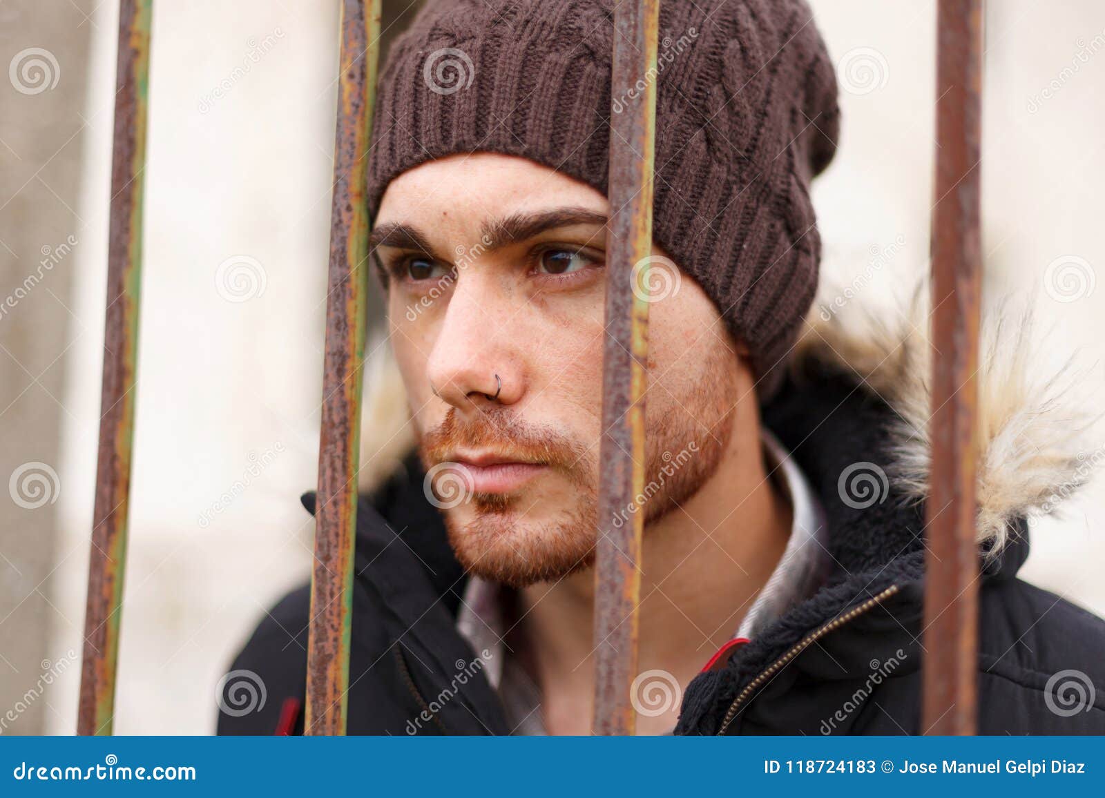 Attractive Guy Behide the Bars Stock Image - Image of guilty, concept ...
