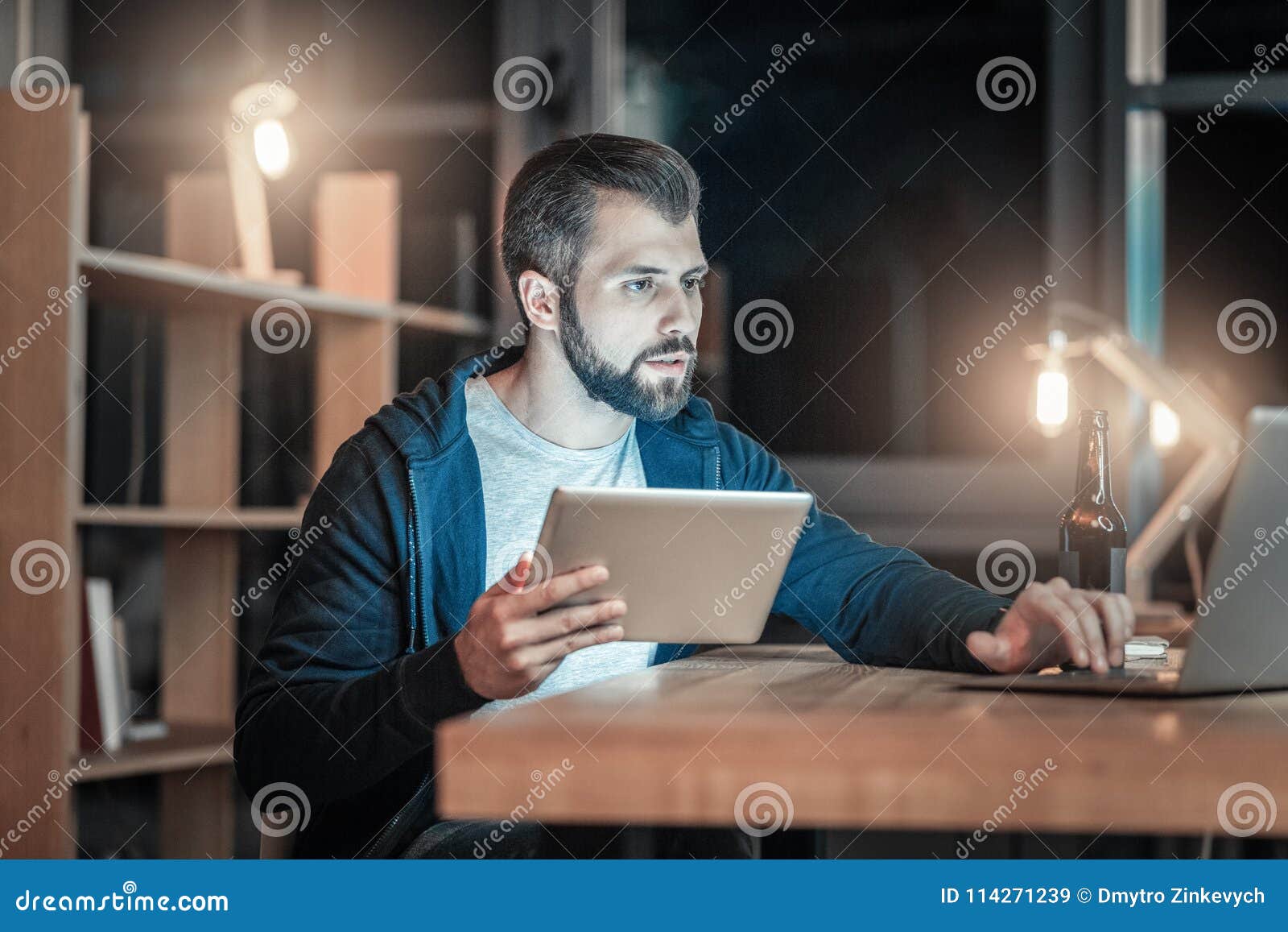 Attractive it Guy Checking Tablet Work Stock Image - Image of ...