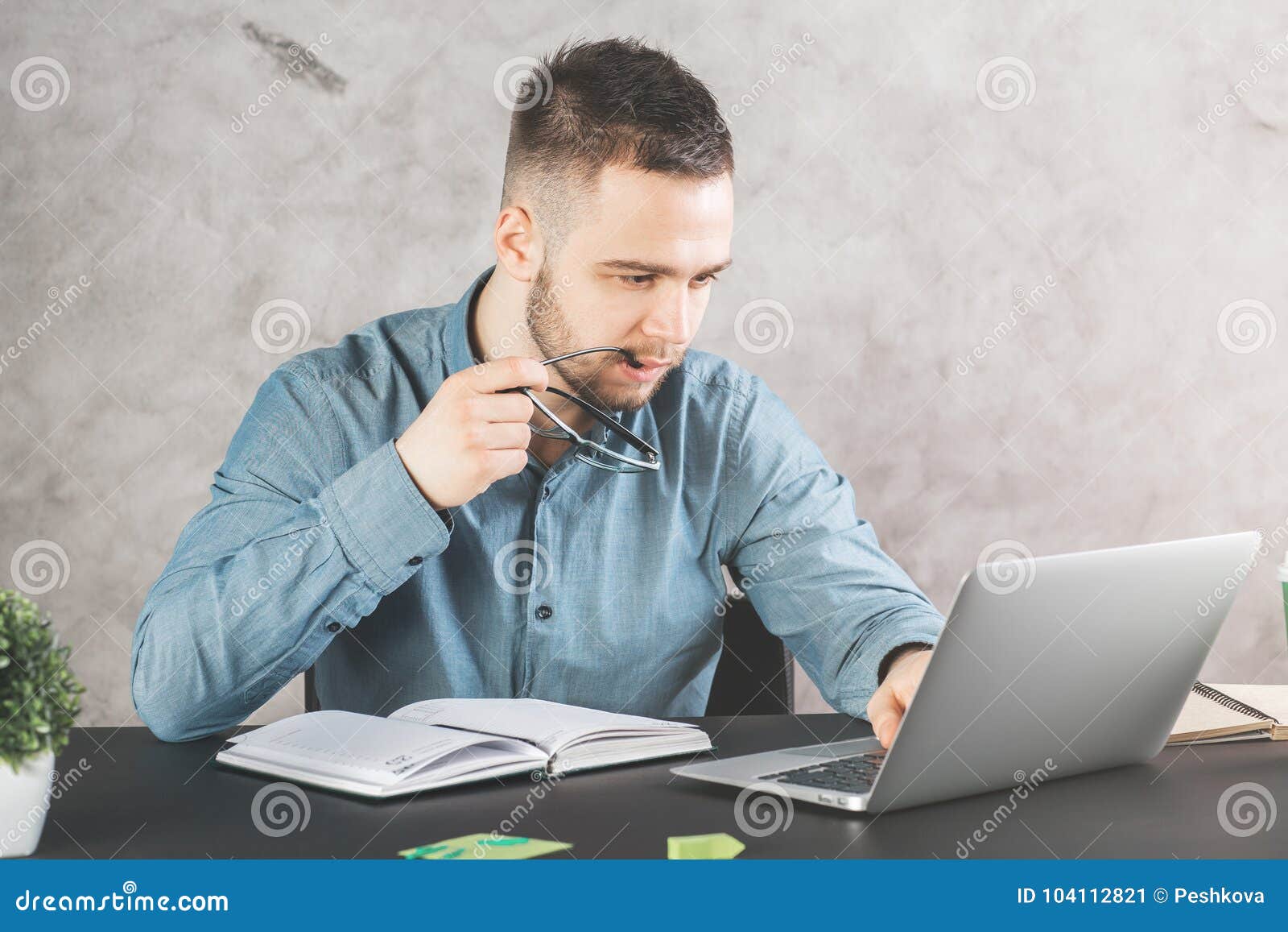 Attractive Guy Working on Project Stock Image - Image of focused ...
