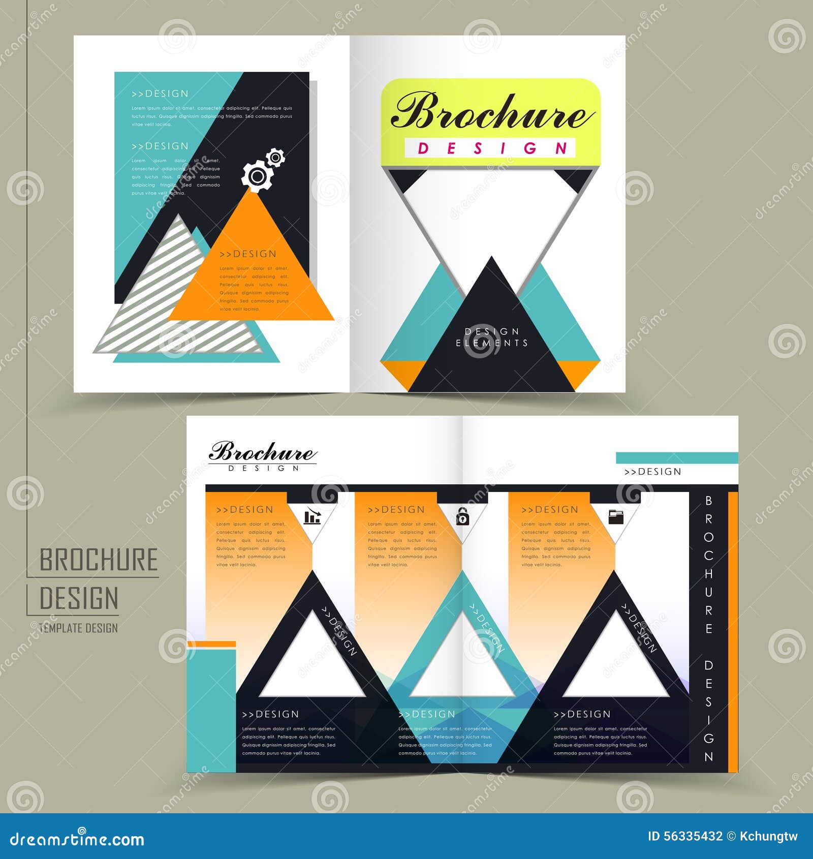 Attractive Half-fold Brochure Design with Triangle Elements Stock ...