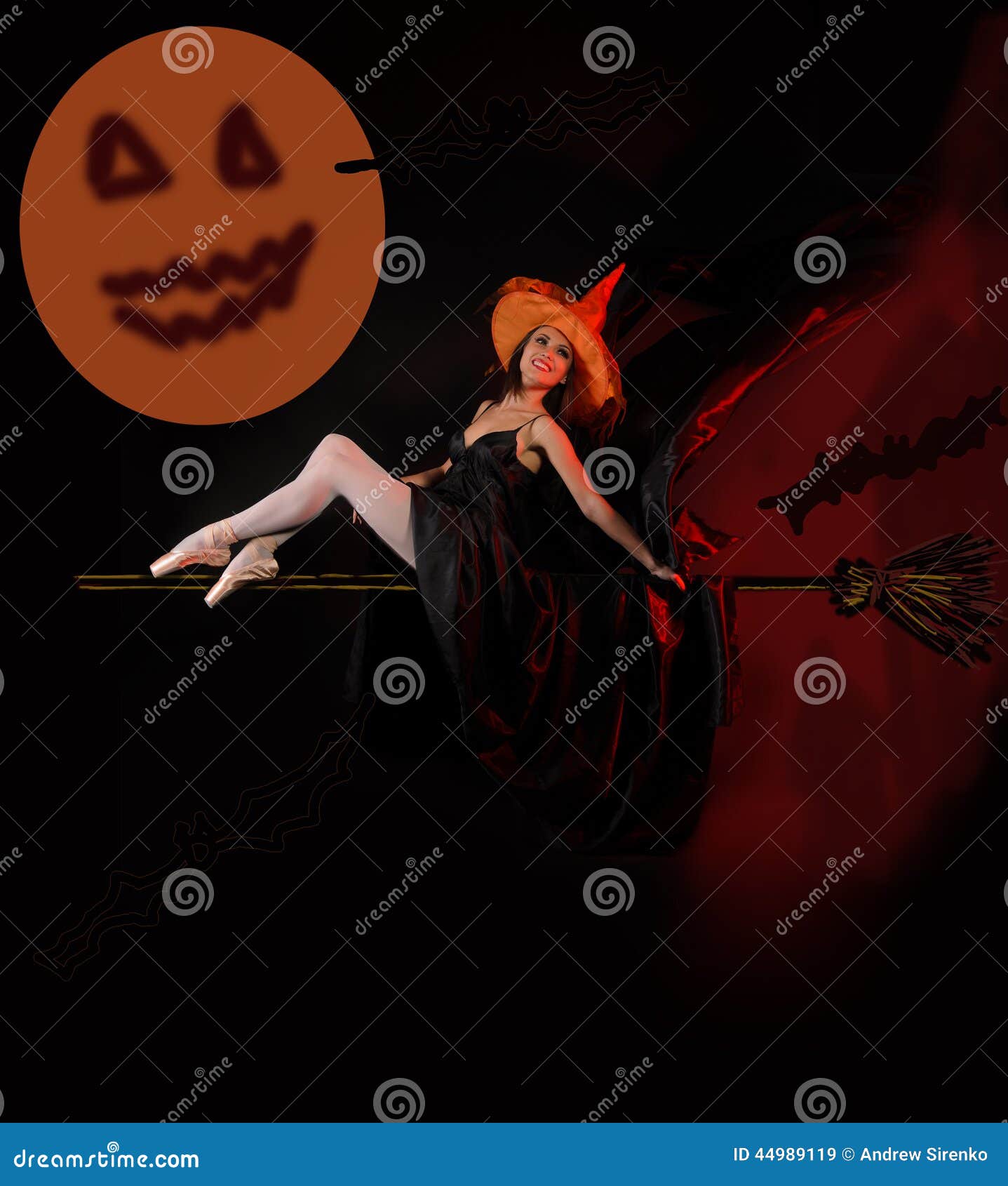 Attractive Halloween Witch on Broom Stock Image - Image of covered ...