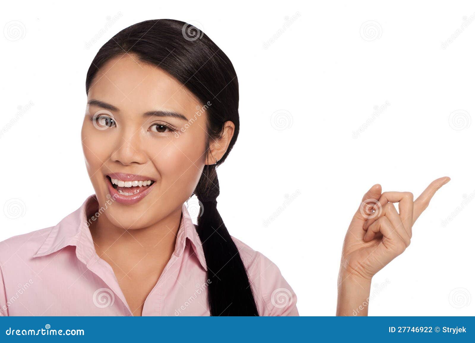 Attractive Happy Asian Woman Pointing Stock Photo - Image of person ...