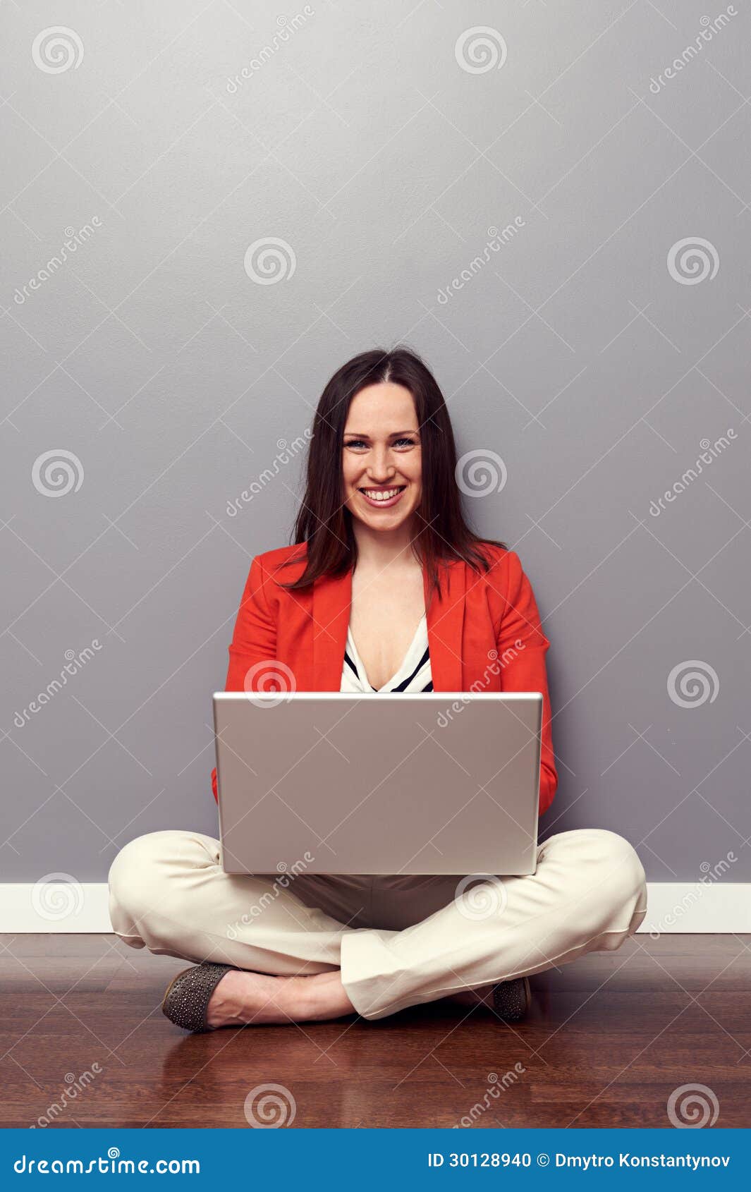 Happy Girl Using Laptop and Smiling Stock Photo - Image of computer ...