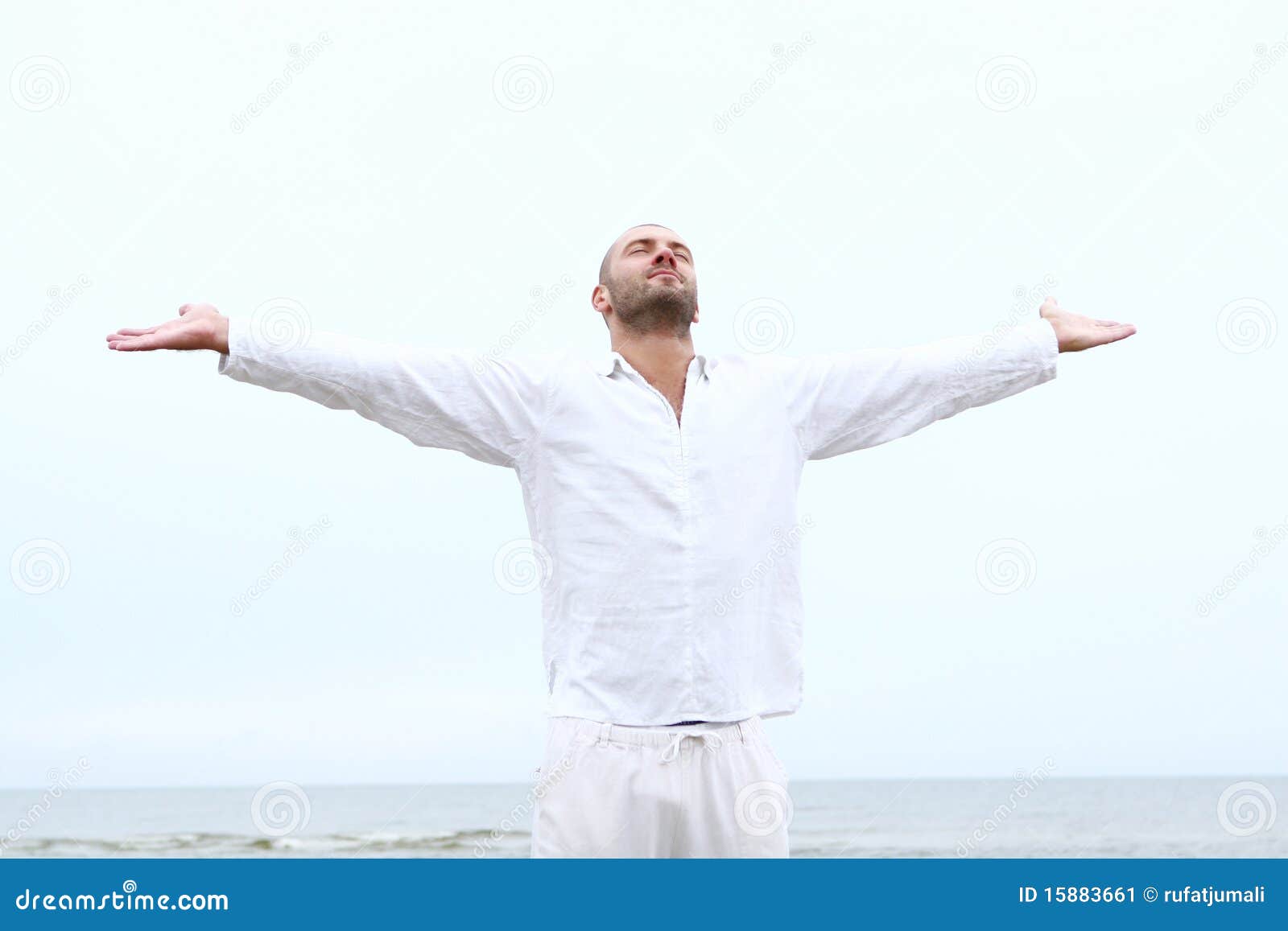 Attractive and Happy Man on Beach Stock Image - Image of fitness, blue ...