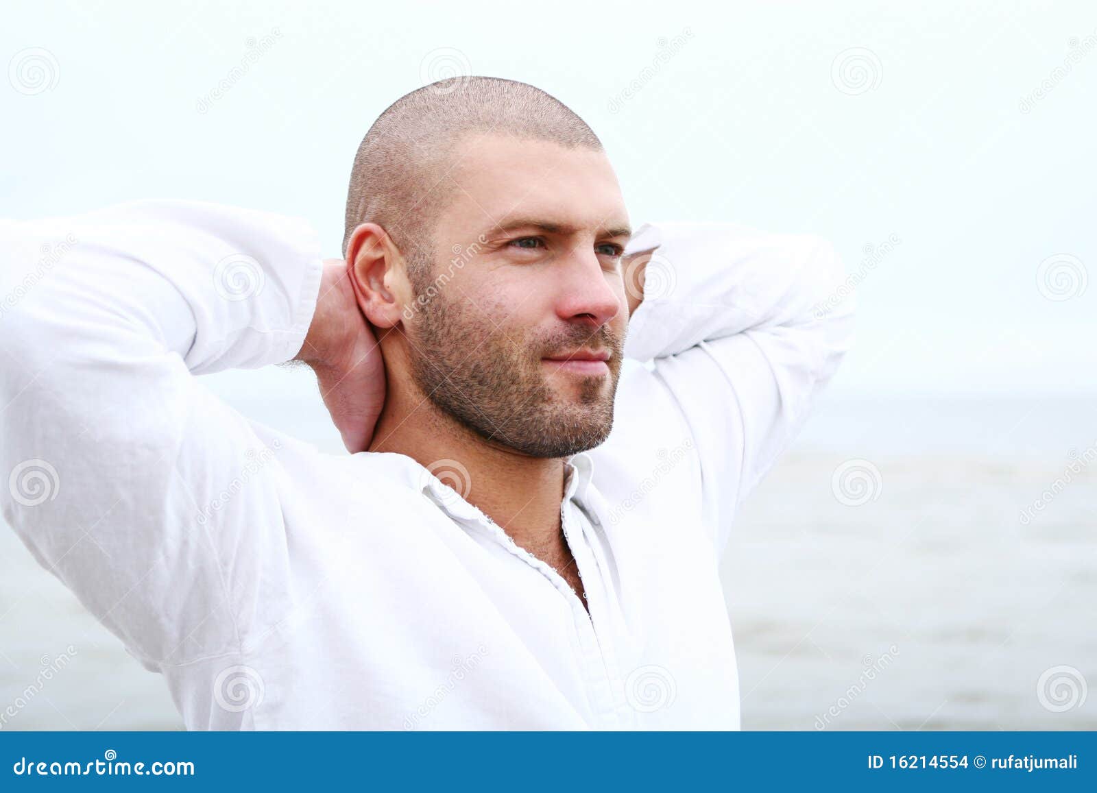 Attractive and Happy Man on Beach Stock Photo - Image of adult, blue ...