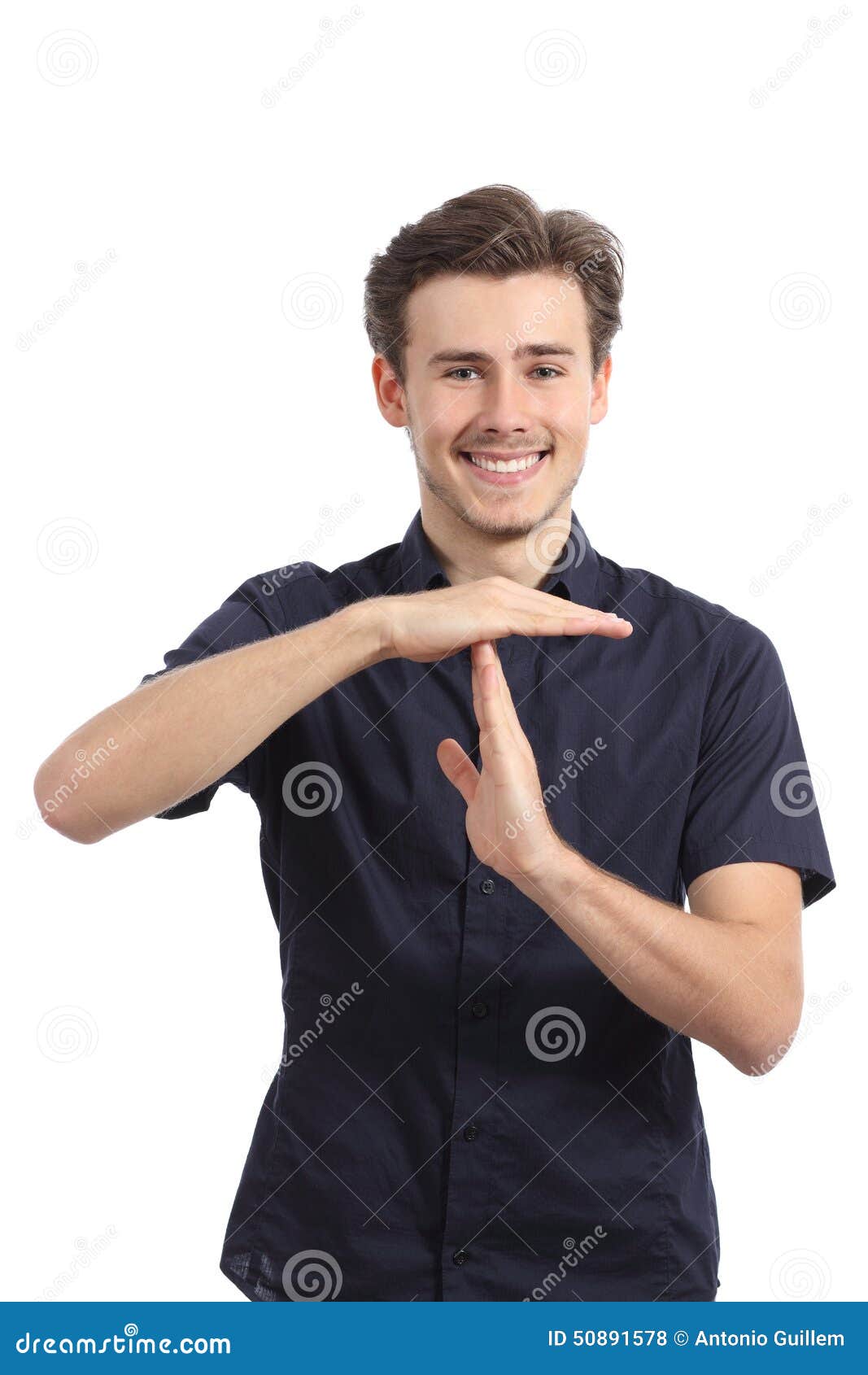 Attractive Happy Man Gesturing Time Out Stock Photo - Image of adult ...