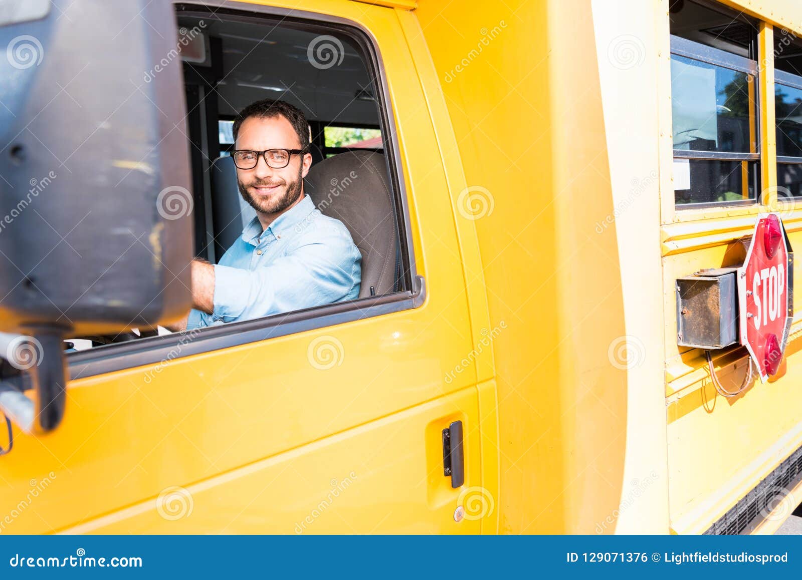 Attractive Happy School Bus Driver Looking Stock Photo - Image of auto ...