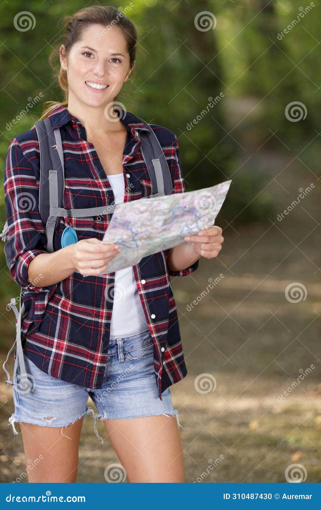Attractive Happy Woman Hiker Holding Map Stock Photo - Image of hiker ...