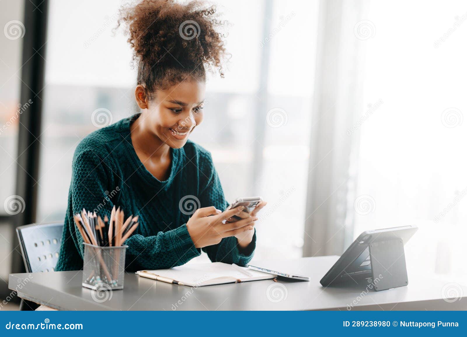 Attractive Young African Student Studying at the College Library ...
