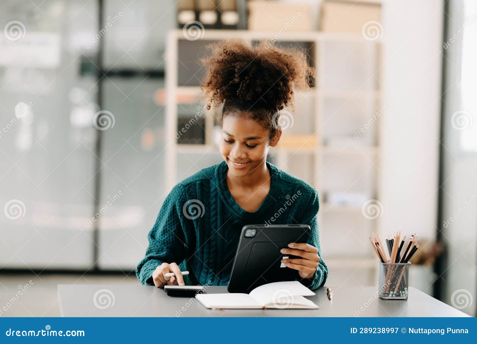 Attractive Young African Student Studying at the College Library ...