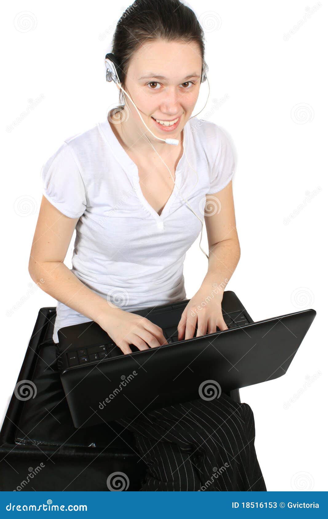 Attractive Headset Girl with Laptop Stock Image - Image of helping ...