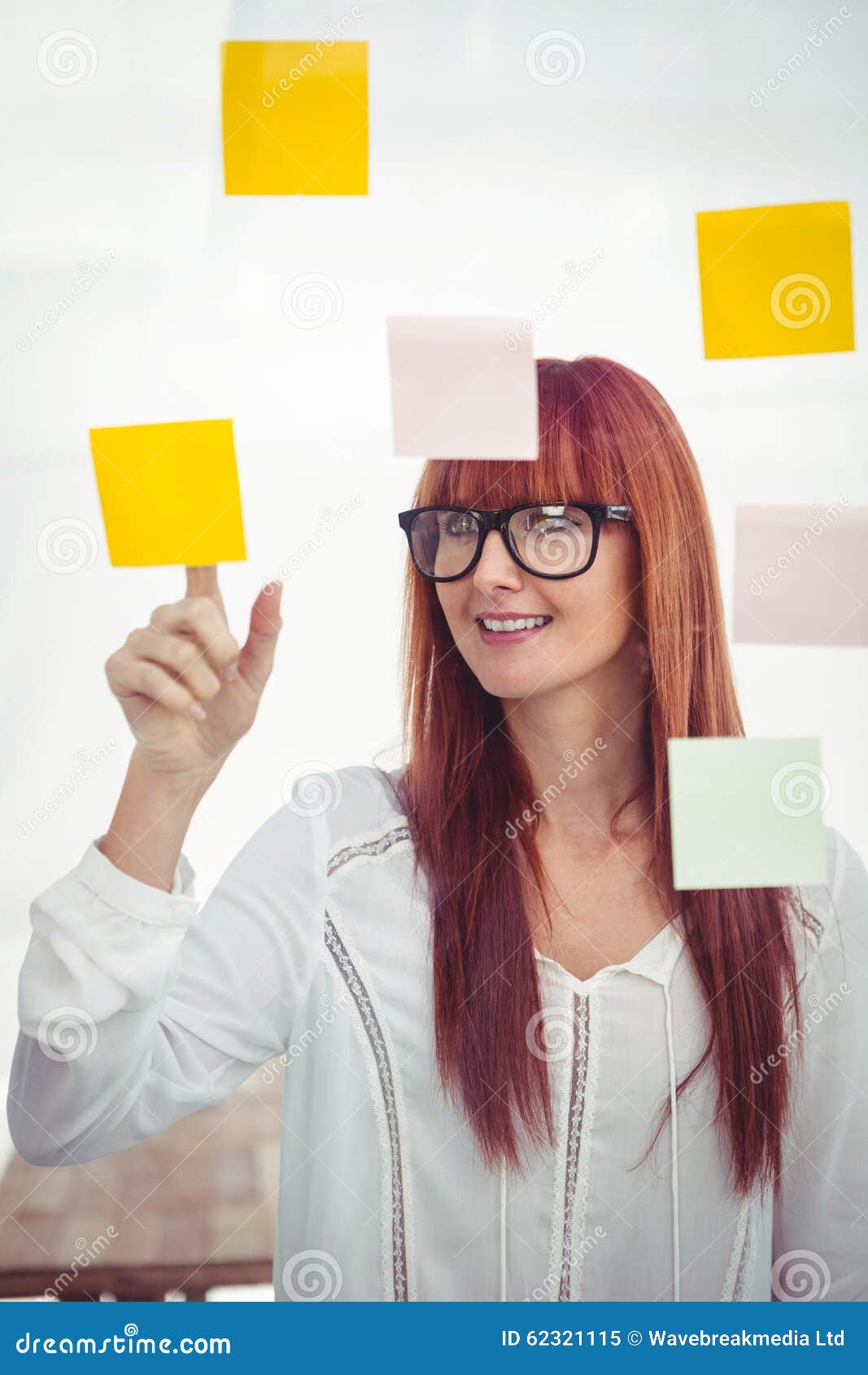 Attractive Hipster Woman Pointing Sticky Notes Stock Image - Image of ...