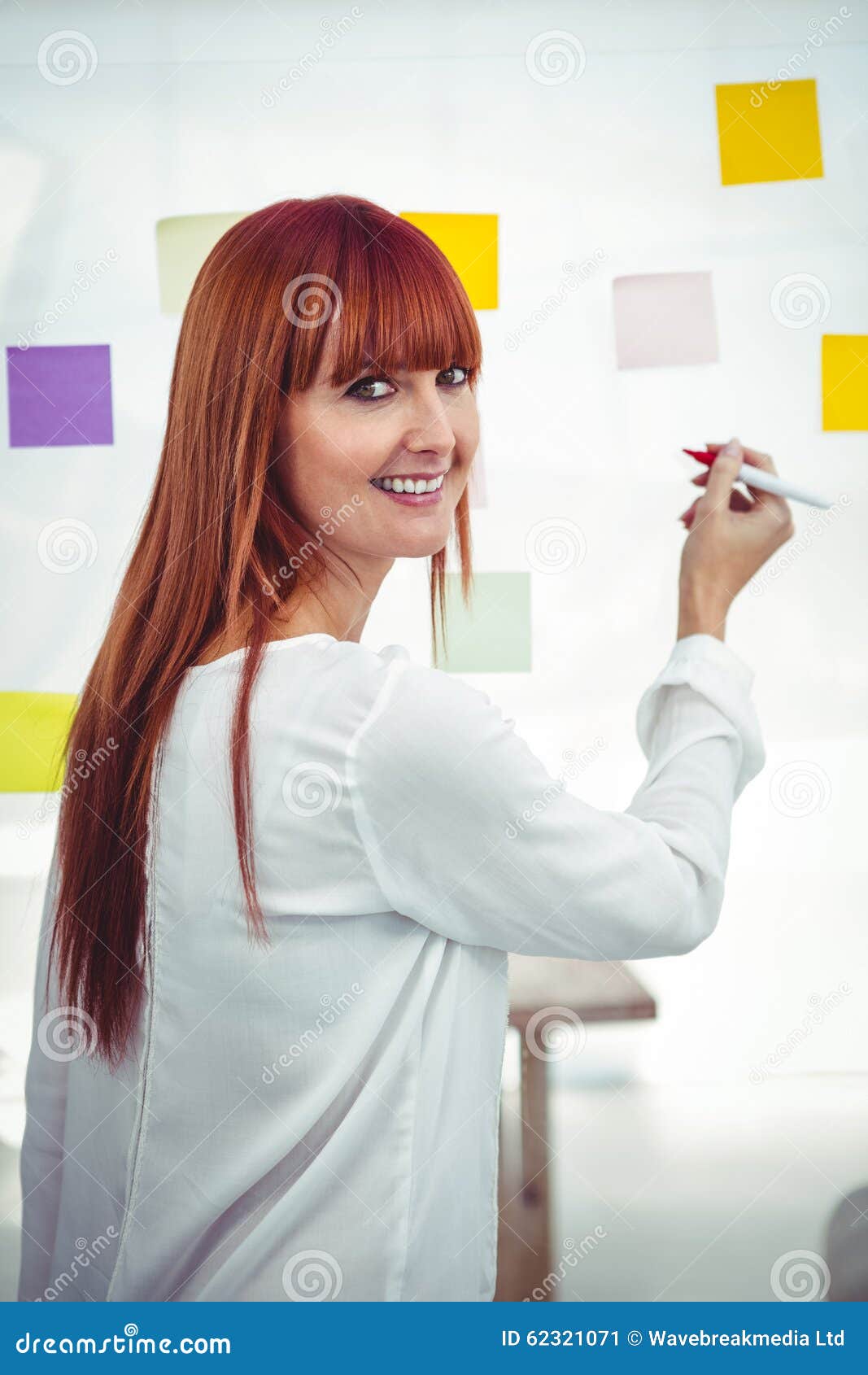 Attractive Hipster Woman Writing on Sticky Notes Stock Image - Image of ...